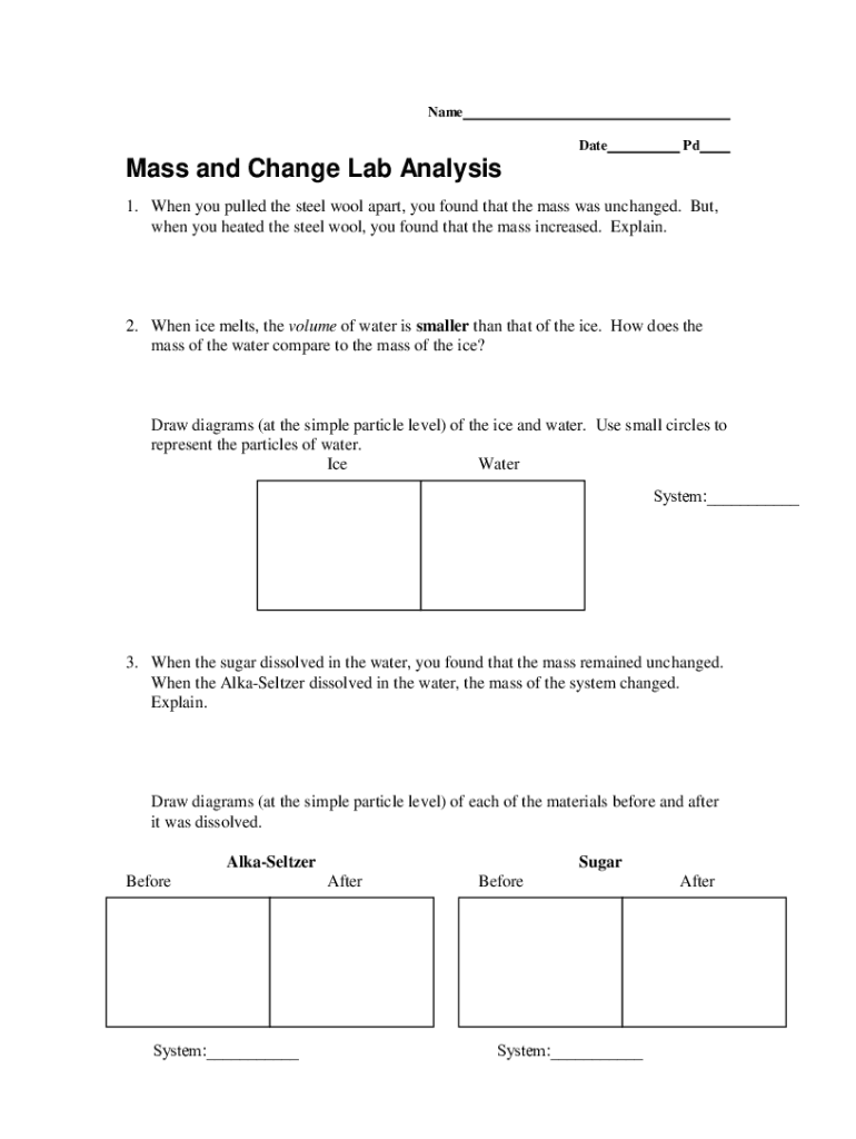 Fillable Online Unit 1 Worksheet 1: Mass and Change Fax Email Print ...