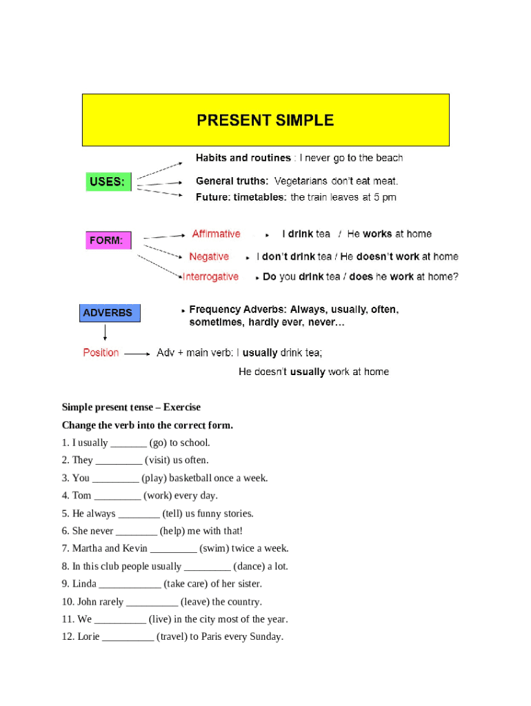 I. Present Simple: 1) Change The Verb Into The Correct Doc Template ...