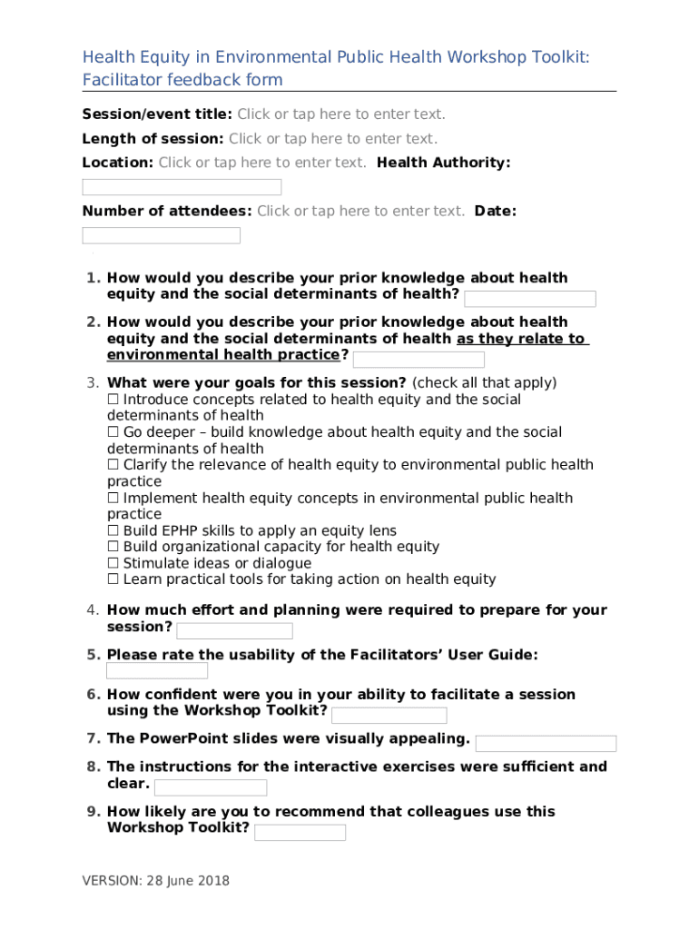 healthy equity workshop session feedback for facilitators Doc Template ...