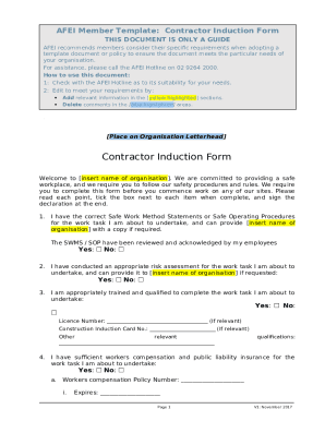 Templates and Sample Induction s Doc Template | pdfFiller