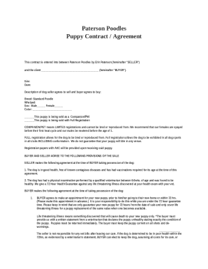 Puppy Contract / Agreement Doc Template | pdfFiller