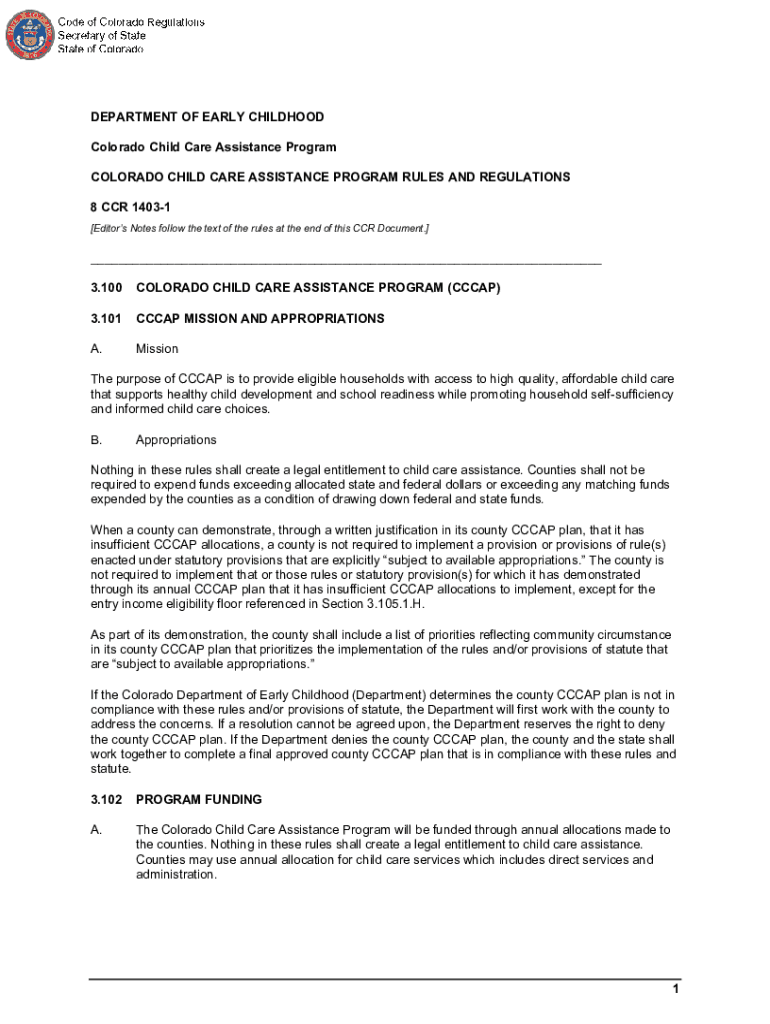 Fillable Online Part 1 - COLORADO CHILD CARE ASSISTANCE PROGRAM Fax ...