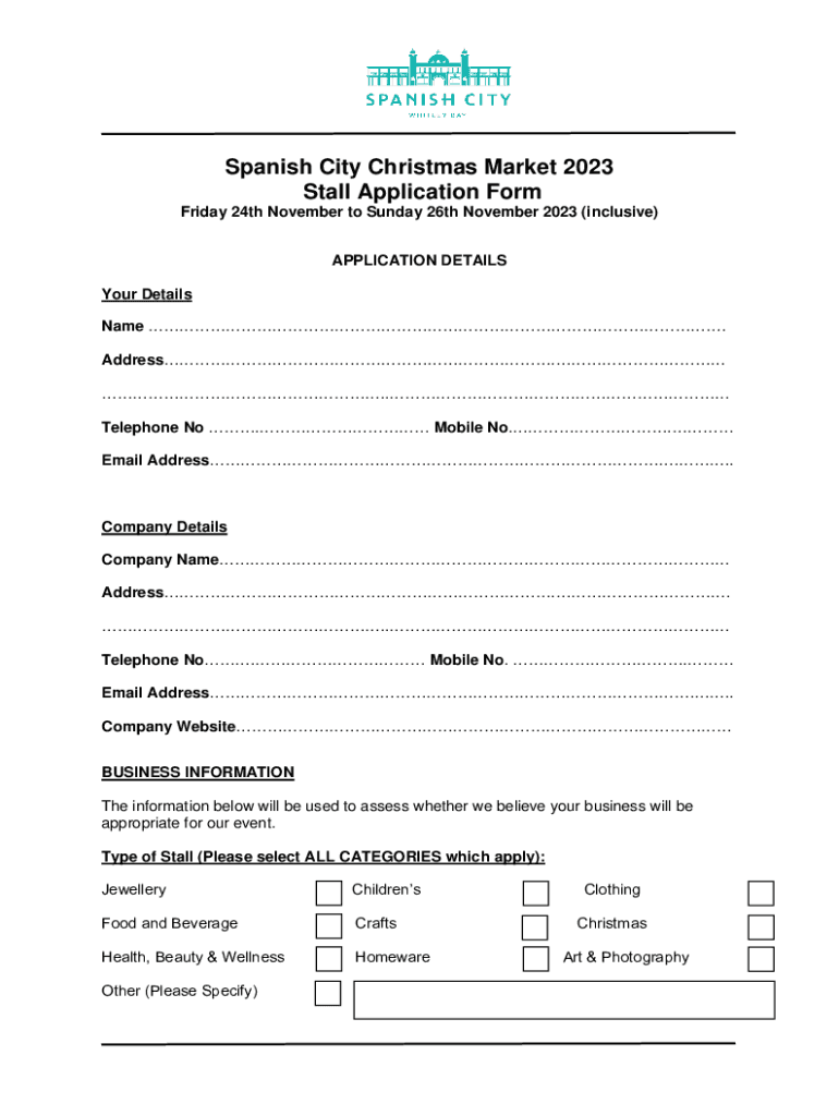 Fillable Online Spanish City Christmas Market 2023 Stall Application ...
