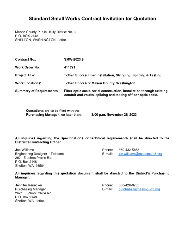 Fillable Online Standard Small Works Contract Invitation for Quotation ...