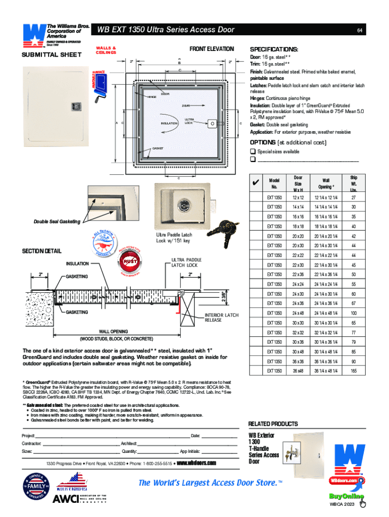 Fillable Online WB EXT 1350 Ultra Series - Access Doors & Panels Fax ...