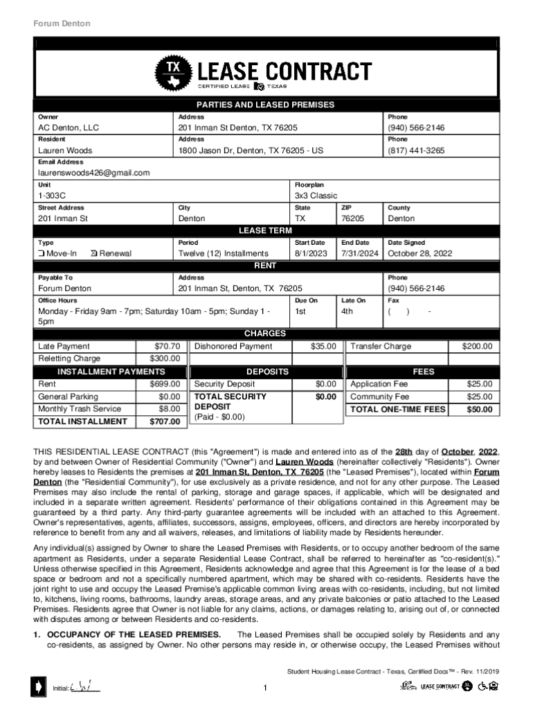 Fillable Online Forum at Denton Station: Denton Student Apartments Fax ...