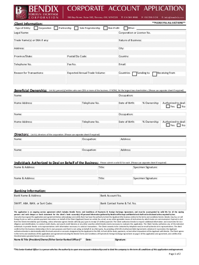 Fillable Online Banking Information - Bendix Foreign Exchange Fax Email ...