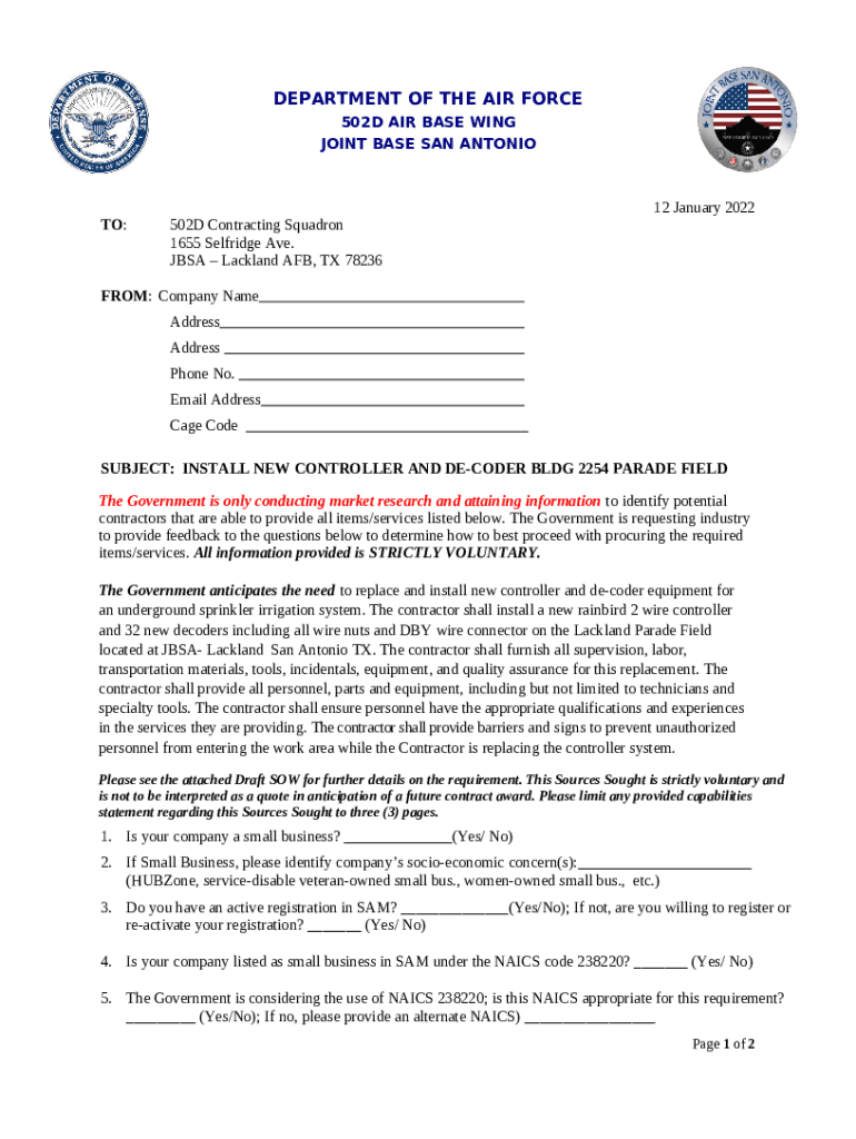 JBSA 502d Force Support Squadron/MWRSan Antonio TX Doc Template | pdfFiller