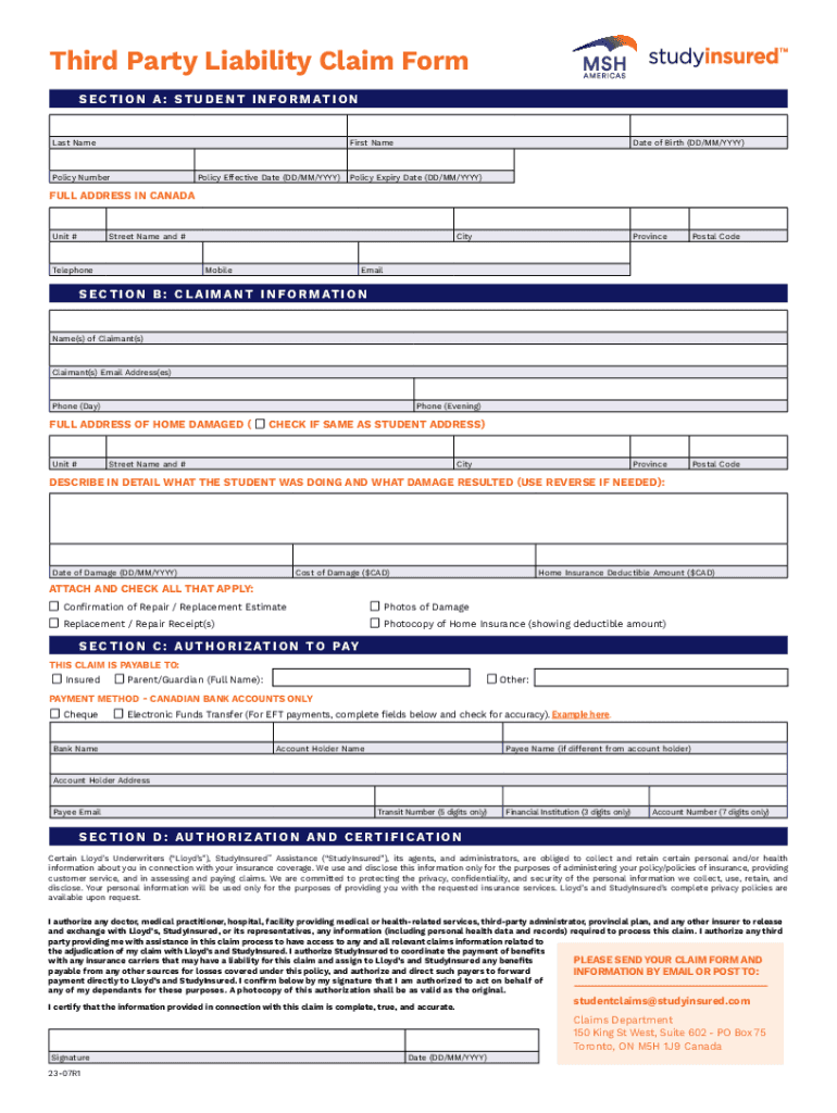 Fillable Online Claim Forms - studentcare networks Fax Email Print ...