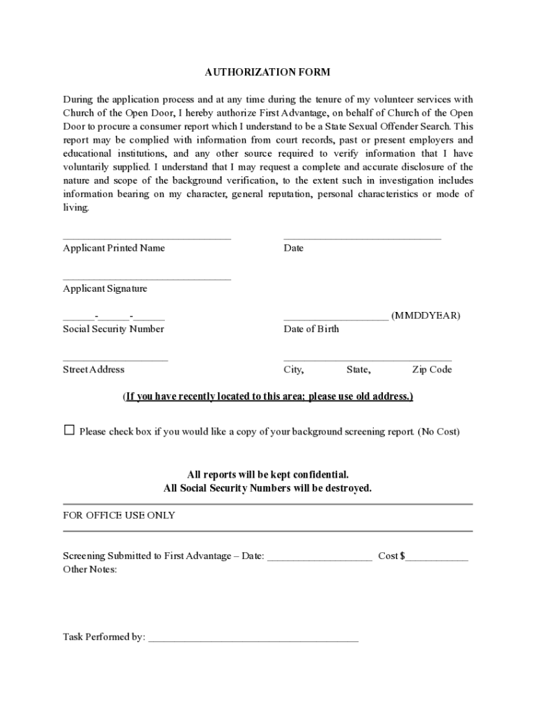 Fillable Online AUTHORIZATION FORM background screenings Fax Email Print - pdfFiller