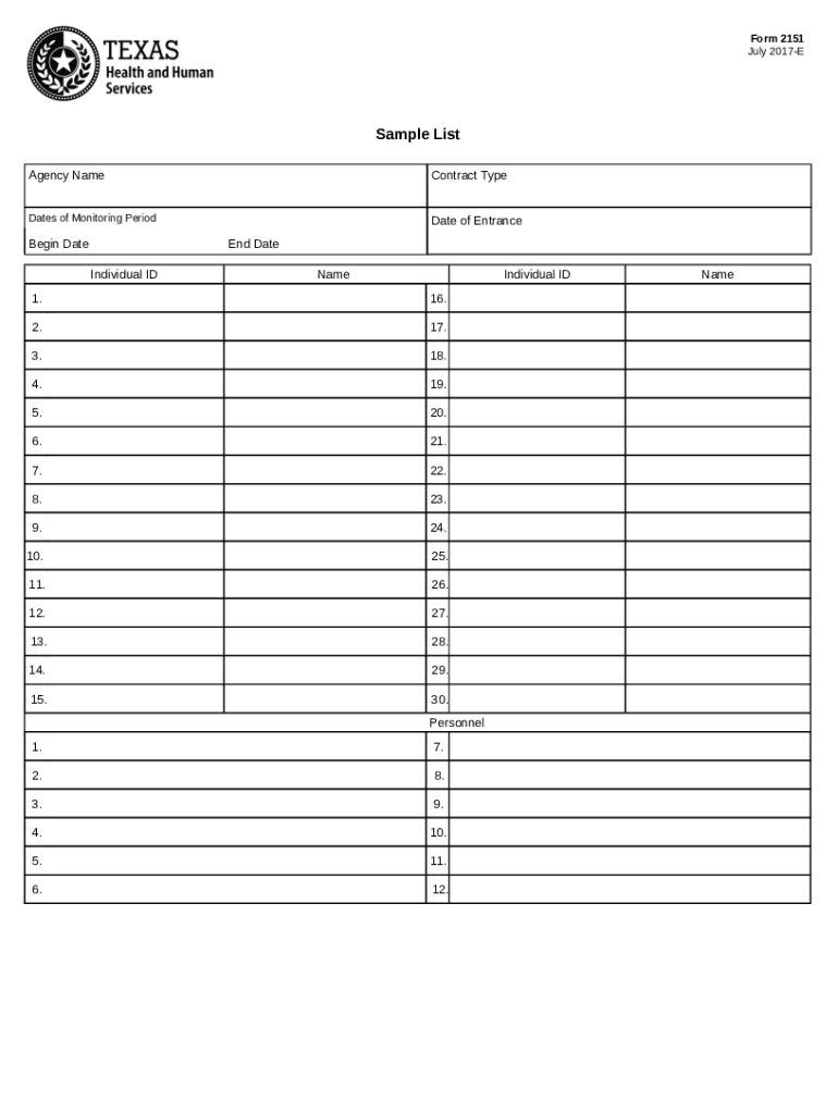 Fillable Online Sample List. Form 2151 Fax Email Print - pdfFiller