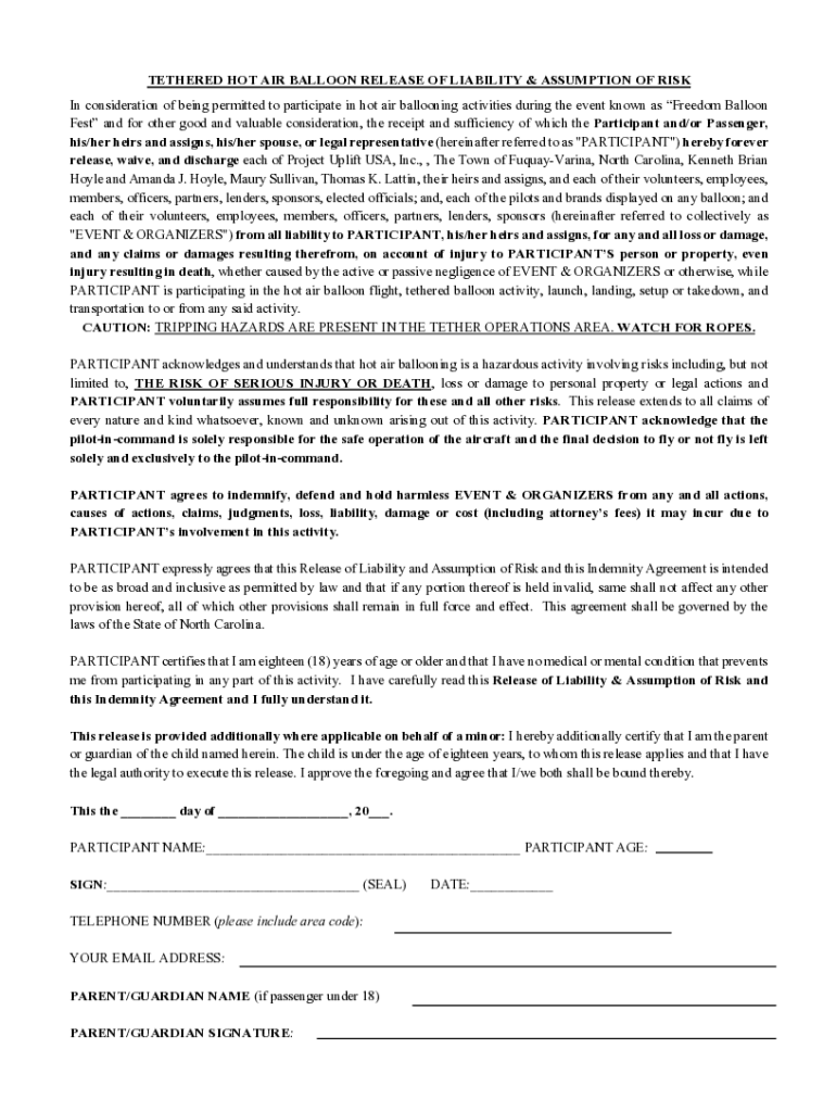 Fillable Online release of liability & assumption of risk agreement i ...