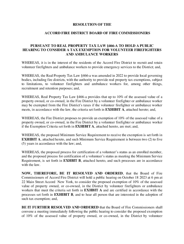 Fillable Online Real Property Tax Law Volunteer Firefighter Tax ...