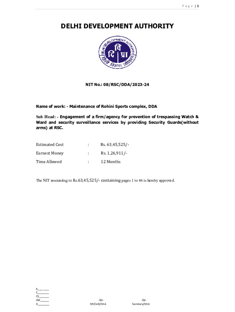 Fillable Online Name of work: - Maintenance of Rohini Sports complex ...