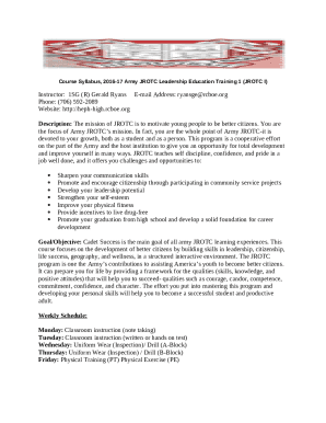 Course Syllabus, 2016-17 Army JROTC Leadership Education Training 1 (JROTC I) Doc Template ...