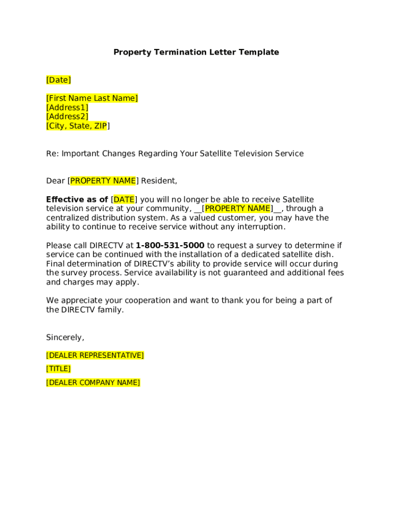 Property Termination Letter Template Doc Template | pdfFiller