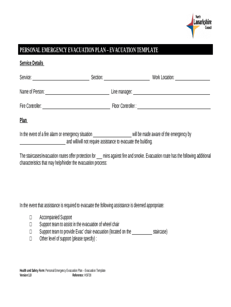 Personal Emergency Evacuation Plan Template - Blank Fillable Template ...