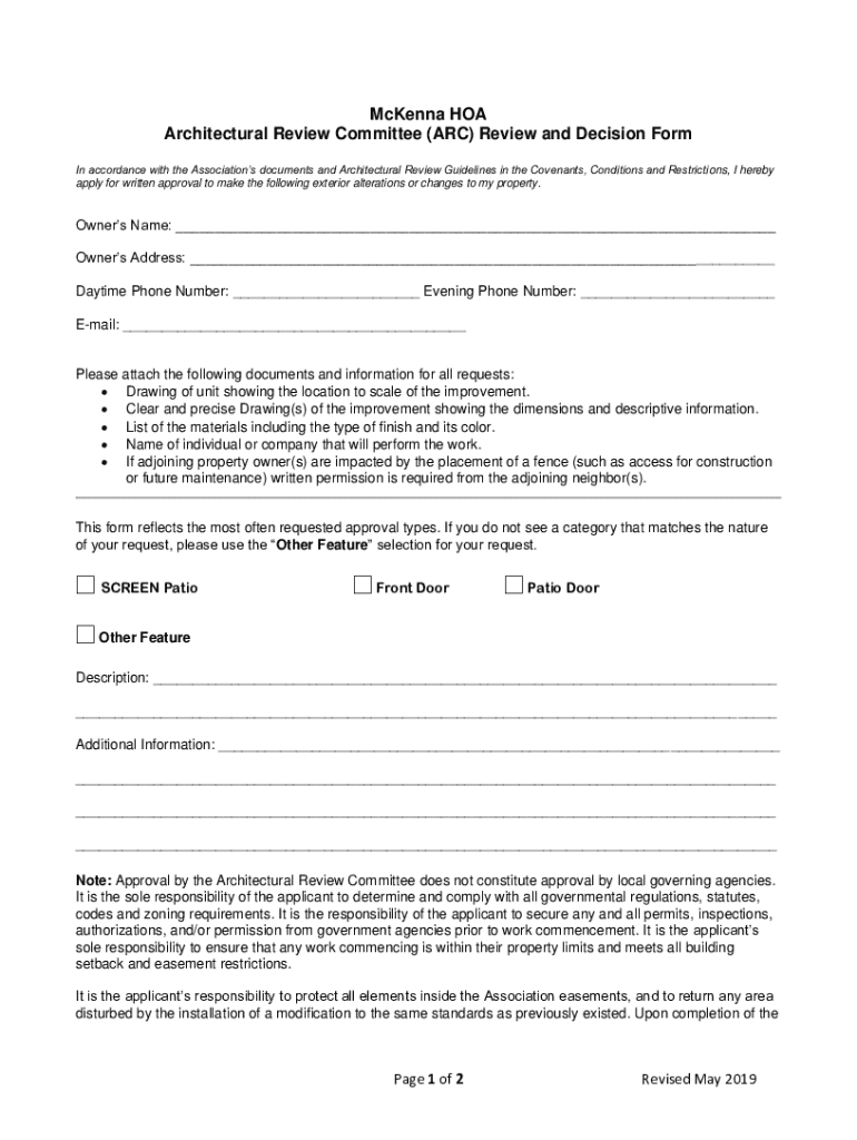 Fillable Online HOA Board Training - Architectural Review Committees ...