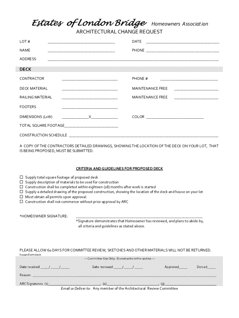 Fillable Online hoa arc form DECK.wps Fax Email Print - pdfFiller