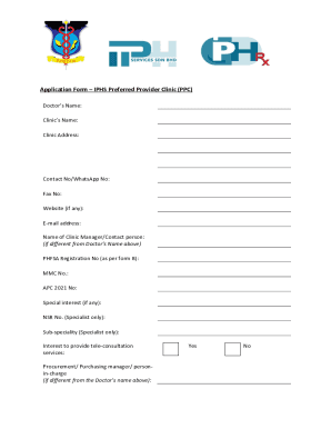 Fillable Online IPHS Preferred Provider Clinic (PPC) - Application Form ...