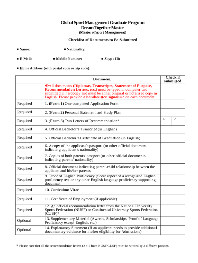 Checklist of documents to be submitted (0) Doc Template | pdfFiller