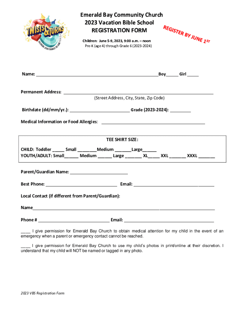 Fillable Online VBS 2023 registration form - Rockville United Methodist Church Fax Email Print ...