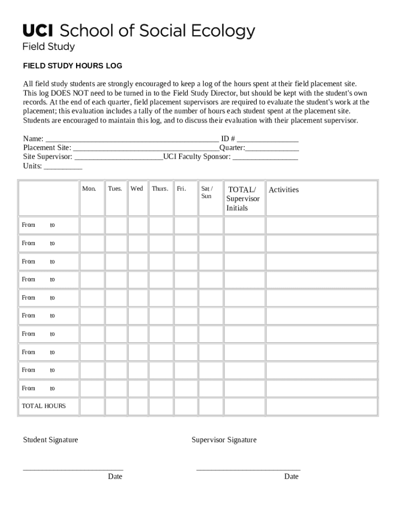 Field Study Log - Fill and Sign Printable Template Online Doc Template ...