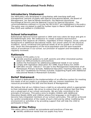 Additional support for learning - Schools Doc Template | pdfFiller
