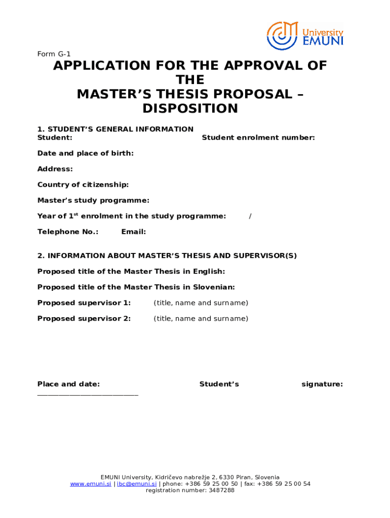 Master's Thesis Proposal Completion Doc Template | pdfFiller