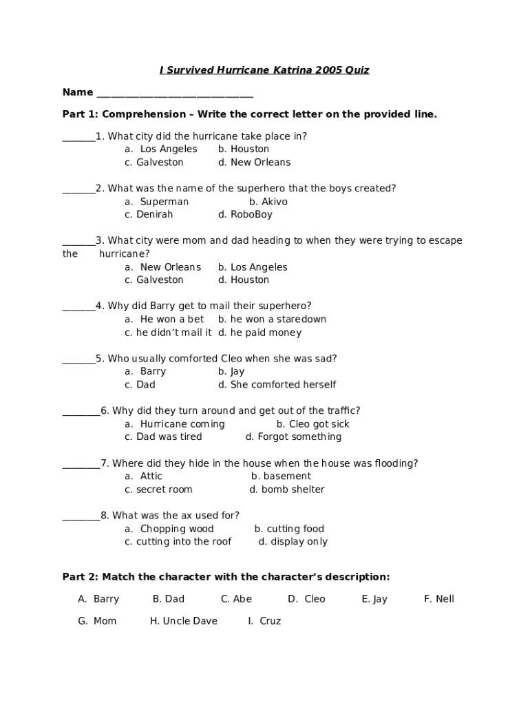 I Survived Hurricane Katrina Test Flashcards Doc Template | pdfFiller