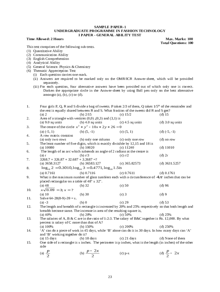 Nift sample question paper ug general ability testPDF Doc Template ...
