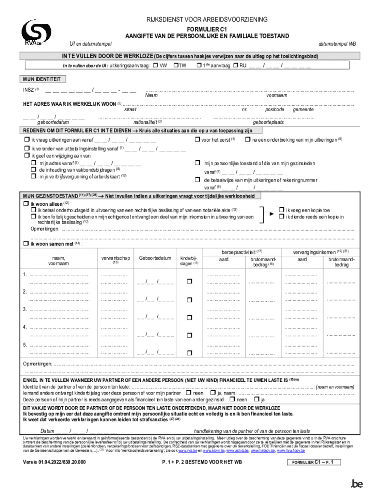 Invulbaar Online Formulier C1 - Aangifte van de persoonlijke en ...