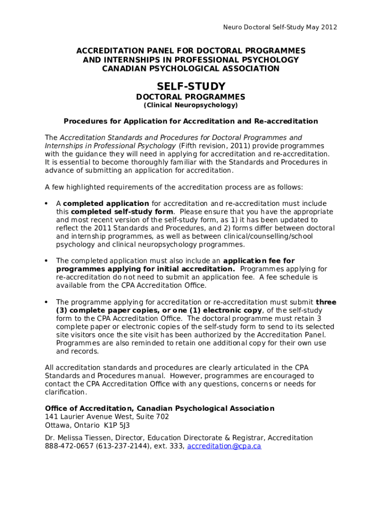 Accreditation Standards for Doctoral and Residency ... Doc Template | pdfFiller