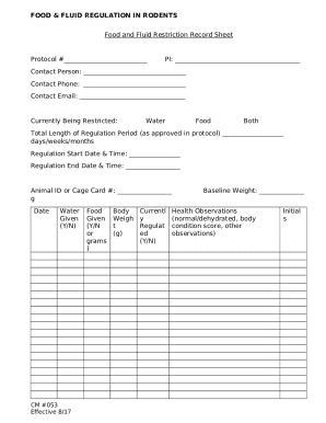 Food and Fluid Restriction Record Sheet Doc Template | pdfFiller