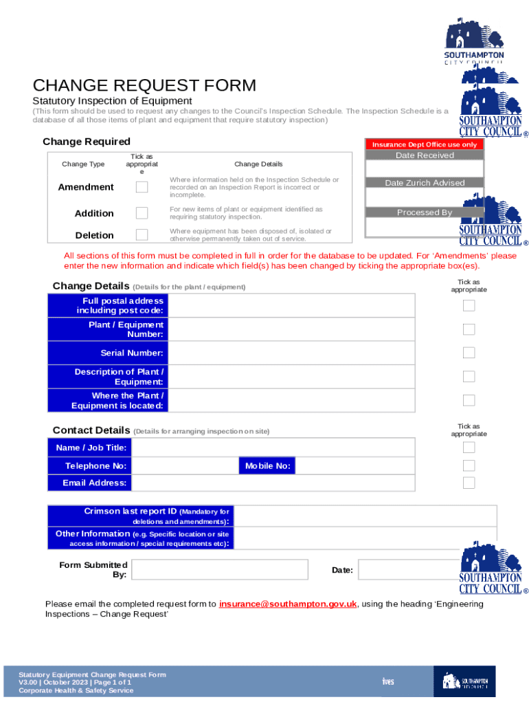 Statutory Equipment Change Request Doc Template | pdfFiller