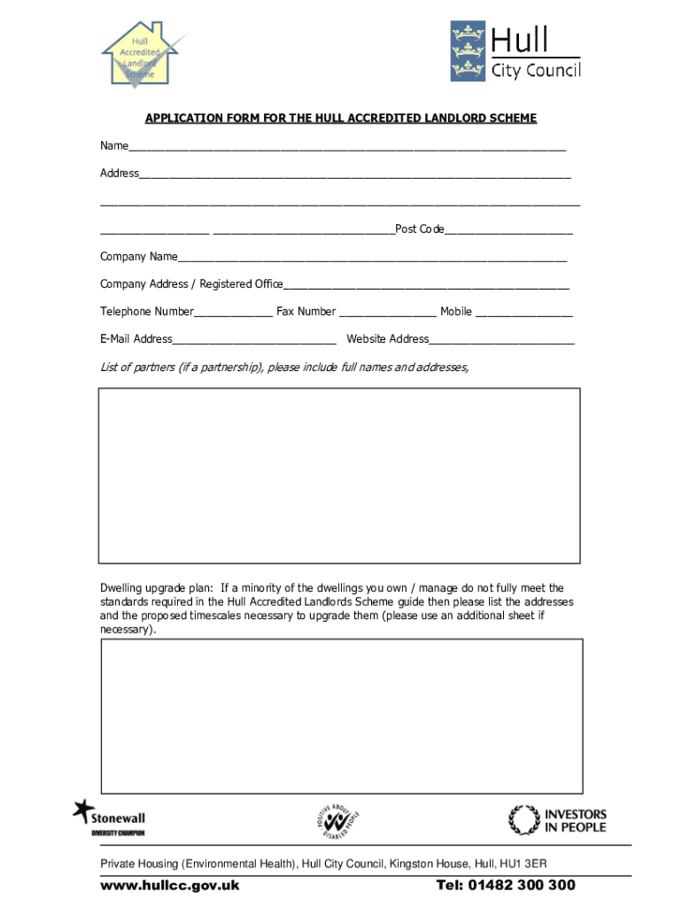 Fillable Online Application form for the hull accredited landlord scheme Fax Email Print - pdfFiller