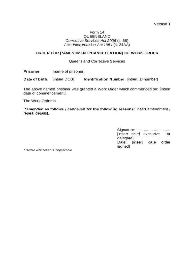 14. Order for amendment/cancellation of work order Doc Template | pdfFiller