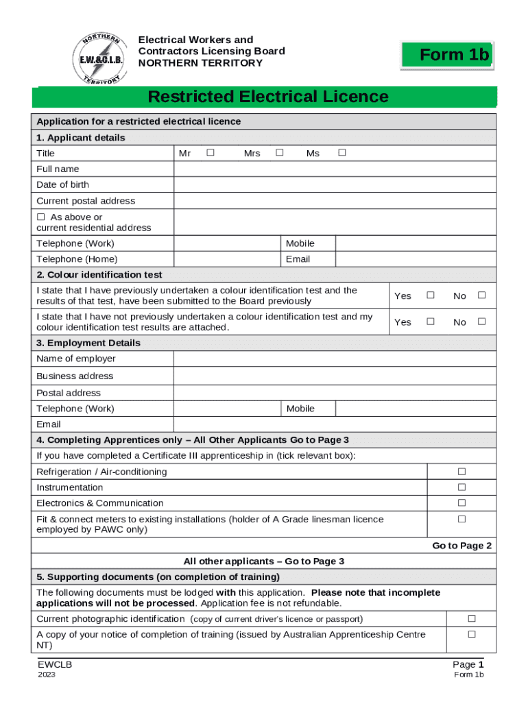 Application for a restricted electrical work licence/permit Doc ...