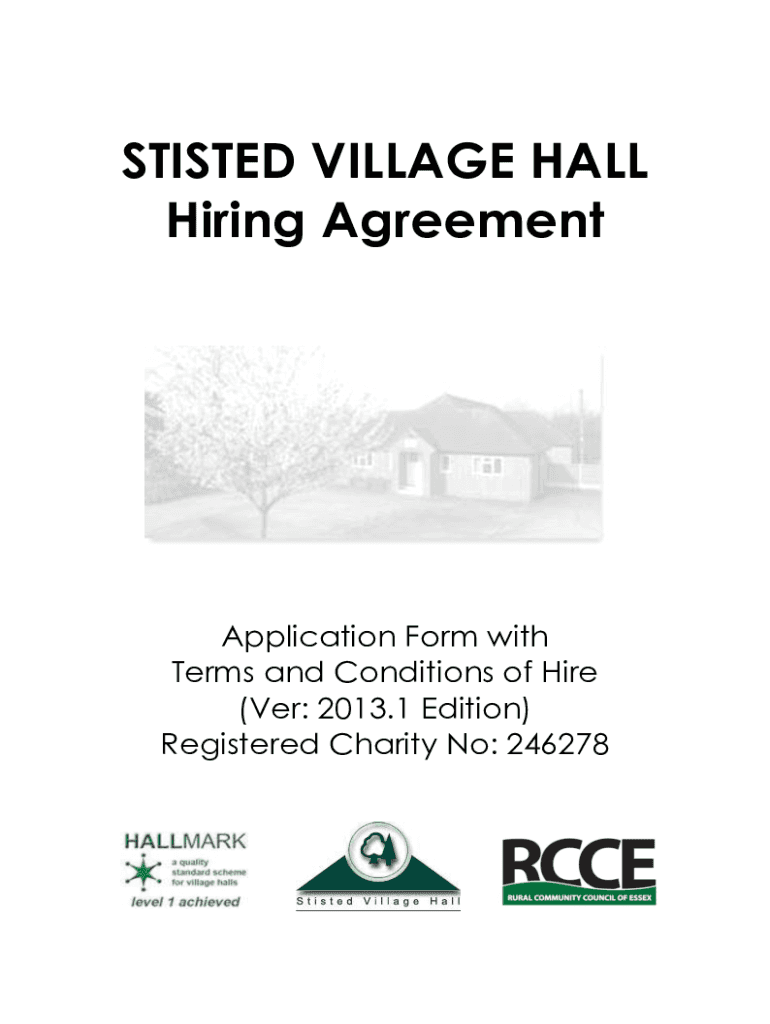 Fillable Online STISTED VILLAGE HALL Hiring Agreement Fax Email Print ...