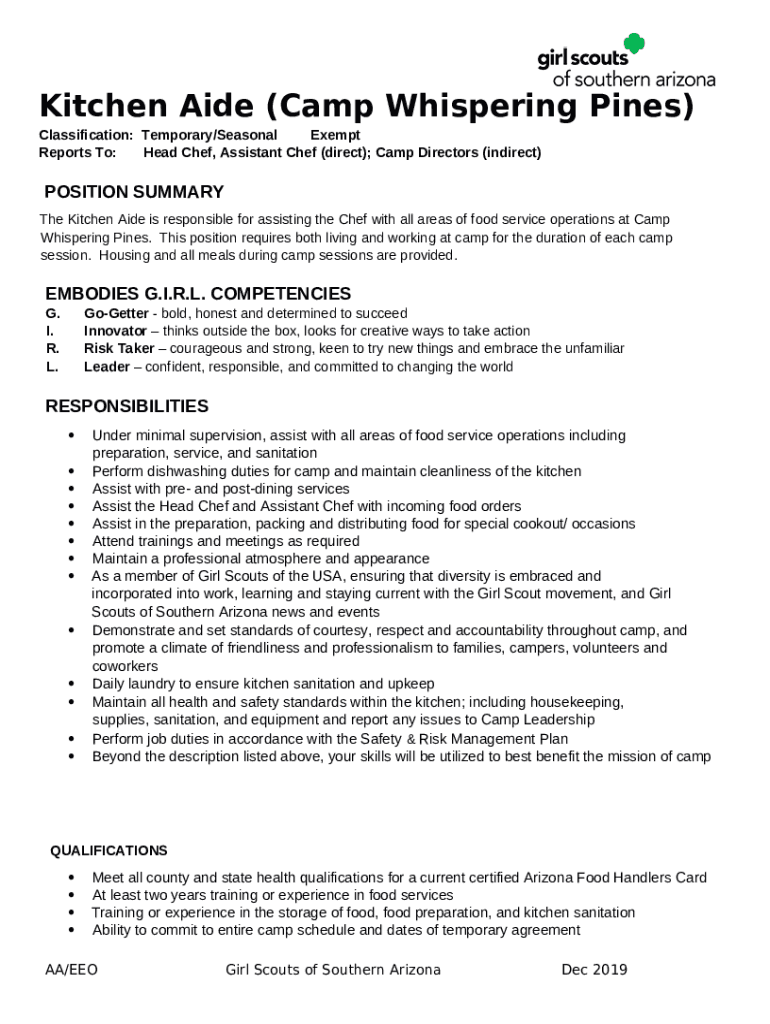 What Does A Kitchen Aide Do: Duties And Responsibilities Doc Template ...