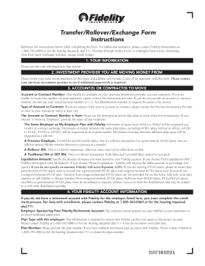 Fillable Online Fidelity Transfer Rollover Exchange Form - Form Portal ...
