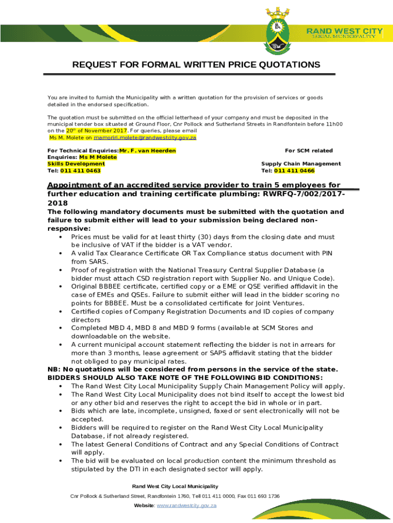 The quotation must be submitted on the official letterhead of your ...