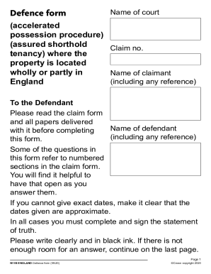 Fillable Online N5B Wales - Claim form for possession of a property ...