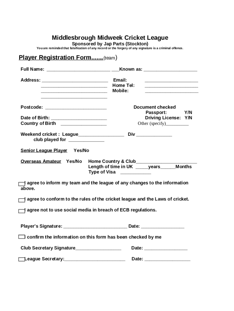middlesbrough midweek cricket league Doc Template Doc Template | pdfFiller