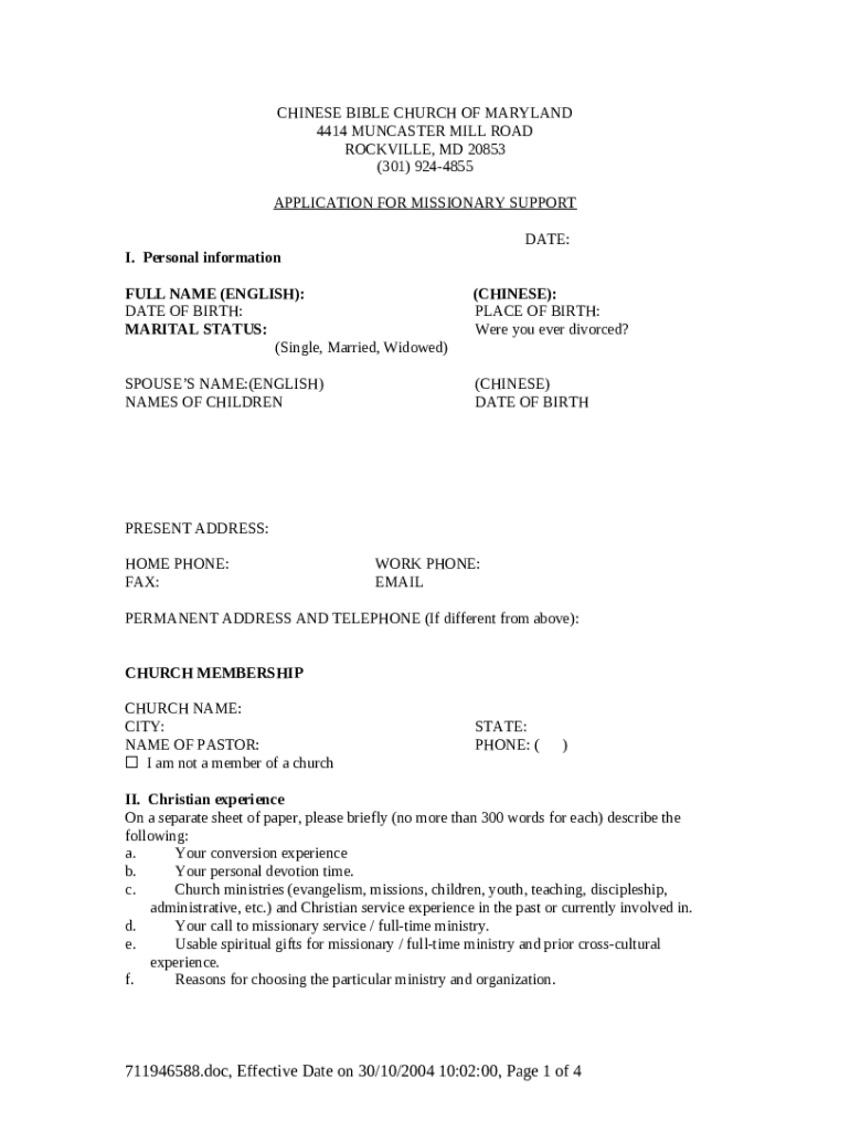 Chinese Bible Church of Maryland, 4414 Muncaster Mill ... Doc Template ...