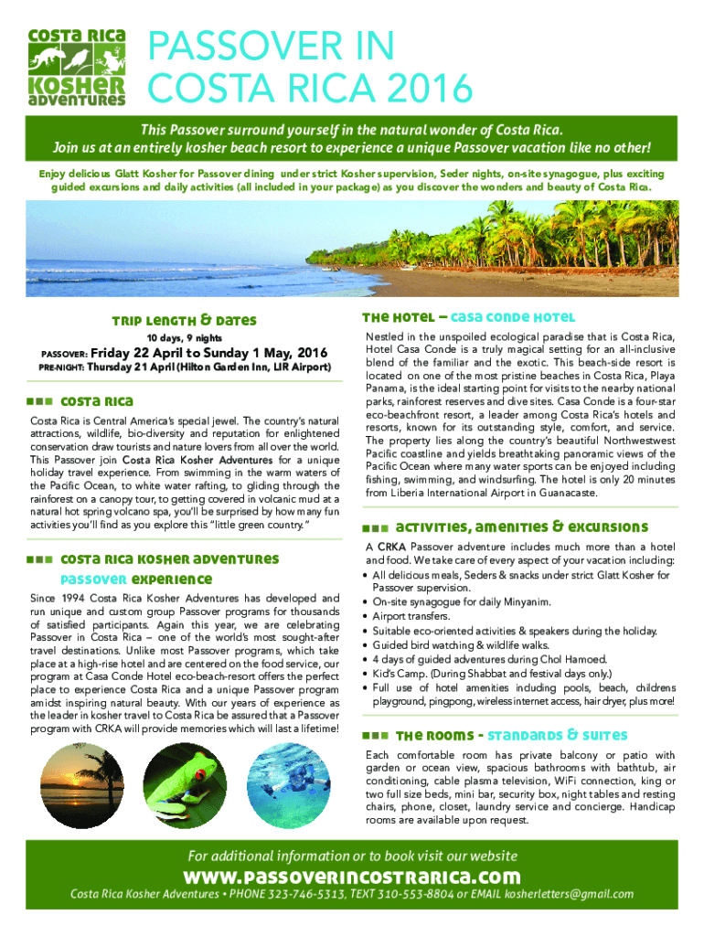 Fillable Online Celebrate Passover in Jaco Costa Rica Fax Email Print ...