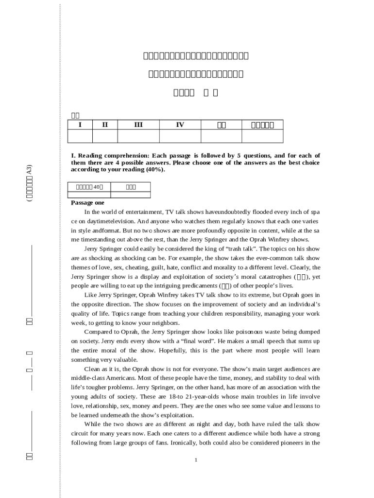 Reading comprehension: Each passage is followed by 5 questions, and for ...