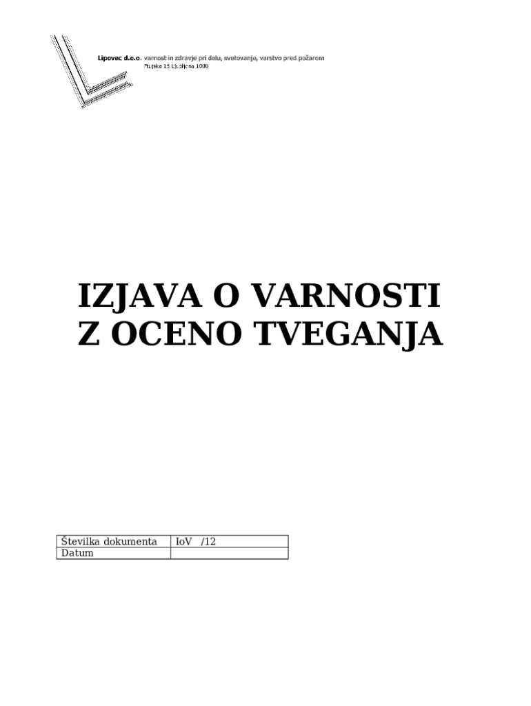 Pravilnik o nainu izdelave izjave o varnosti z oceno tveganja Doc ...