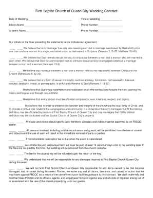 Fillable Online First Baptist Church of Queen City Wedding Contract Fax ...