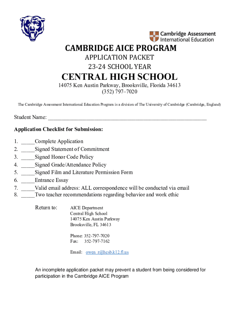 Fillable Online Cambridge AICE Application Fax Email Print - pdfFiller